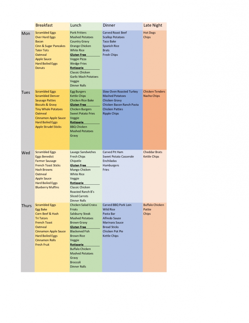 Weekly Menu/Late Nite – Cafeteria